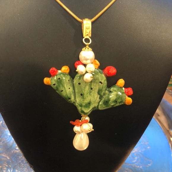 Hand Crafted | Jewelry | Sicilian Prickly Pear Pendant With Corals And ...